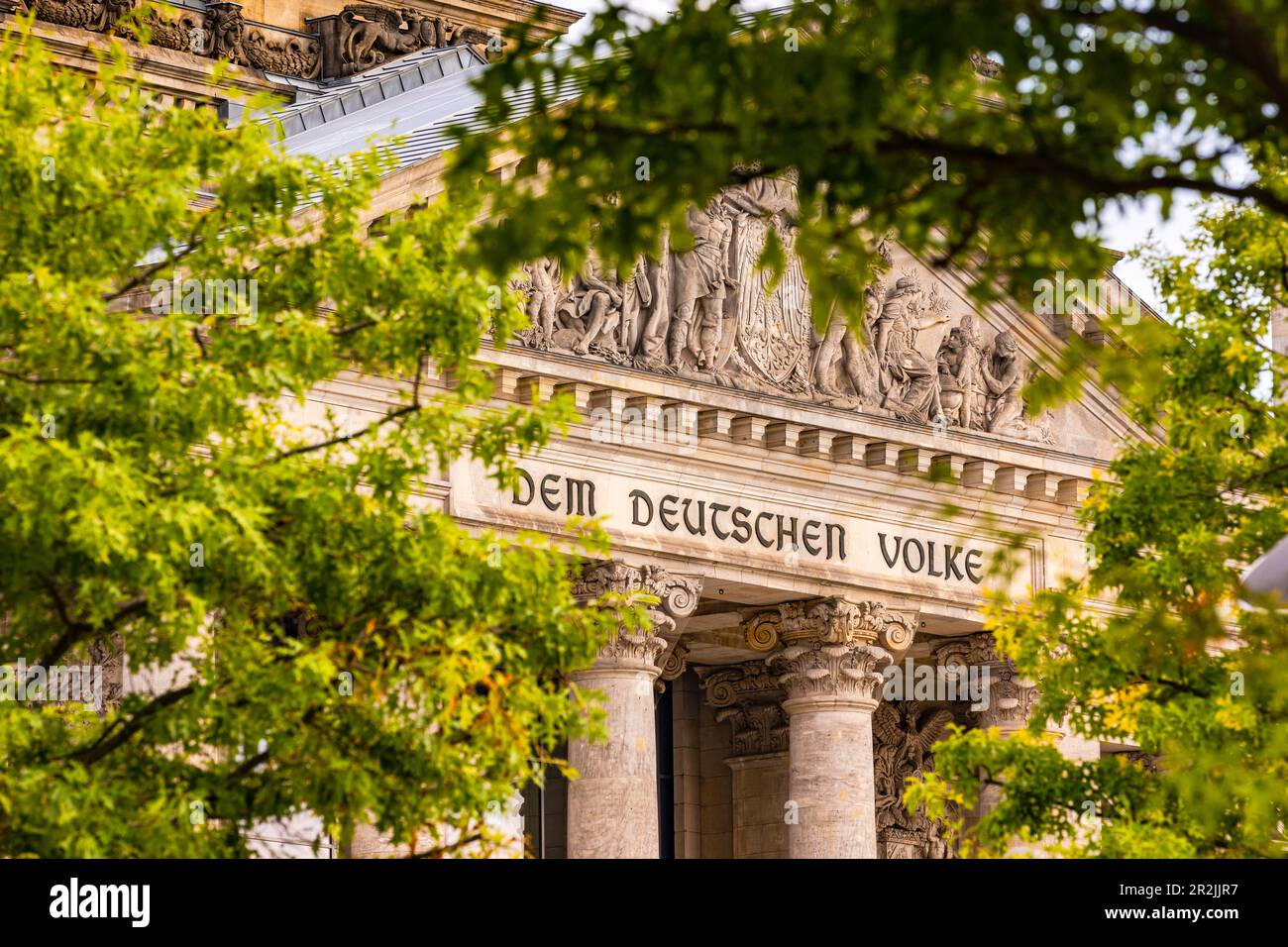 The inscription Dem Deutschen Volke on the architrave in the west ...