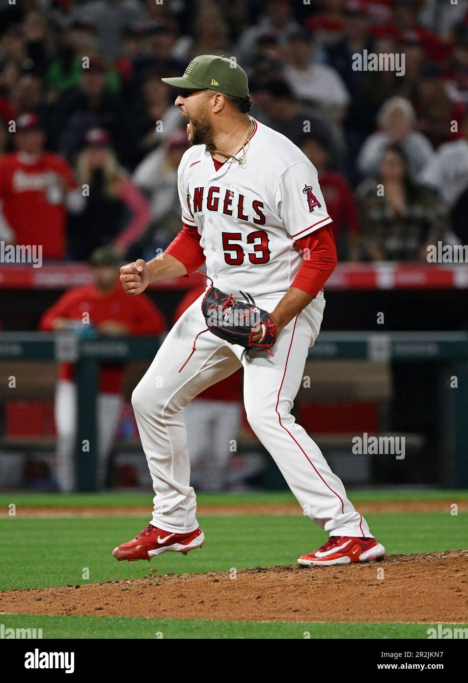 ANAHEIM, CA - MAY 19: Los Angeles Angels pitcher Carlos Estevez (53 ...