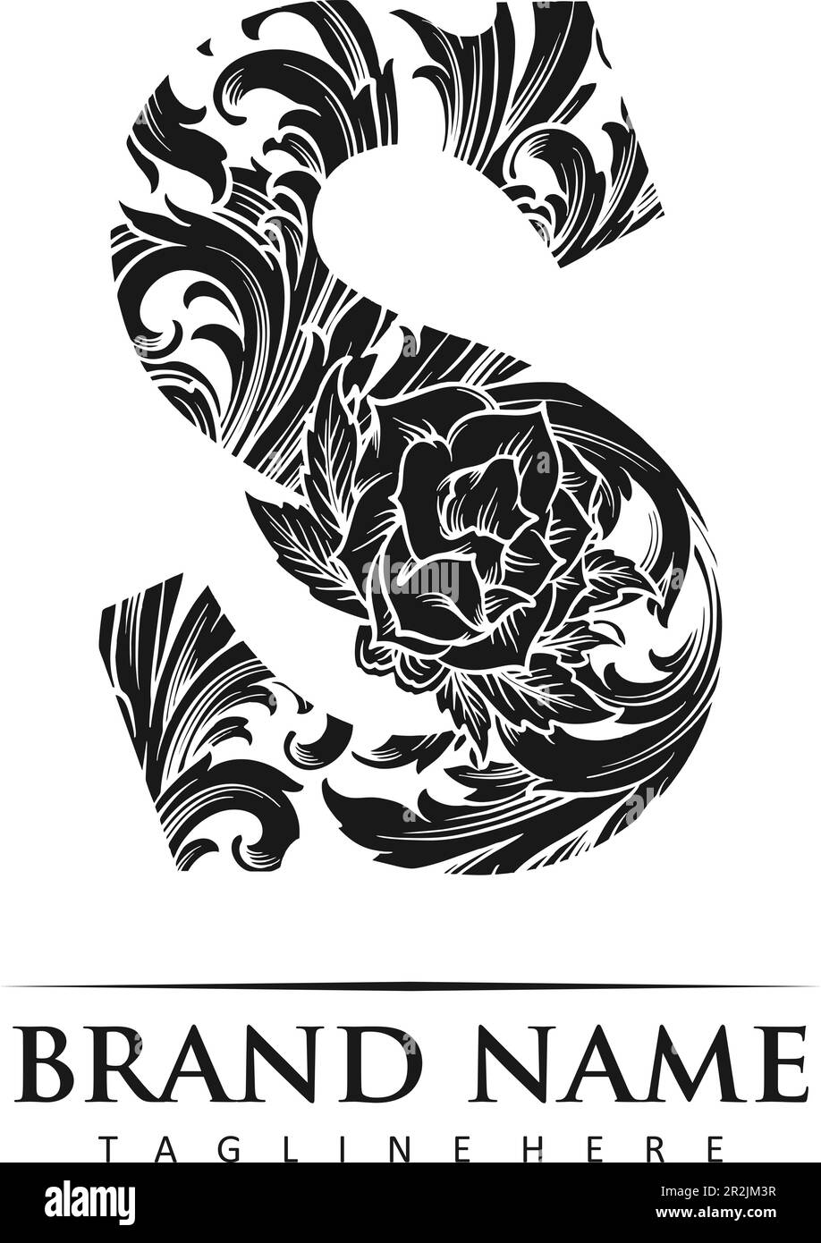 Classic monogram letter capital s flourish engraved ornament monochrome ...