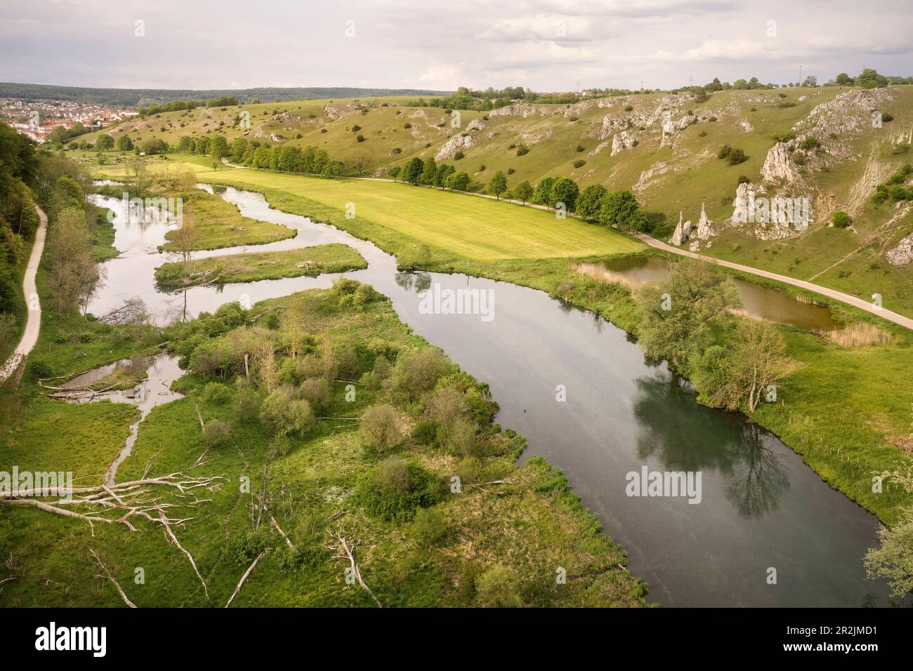 Steinerne Jungfrauen (rock formation) and the Brenz (river) in the ...