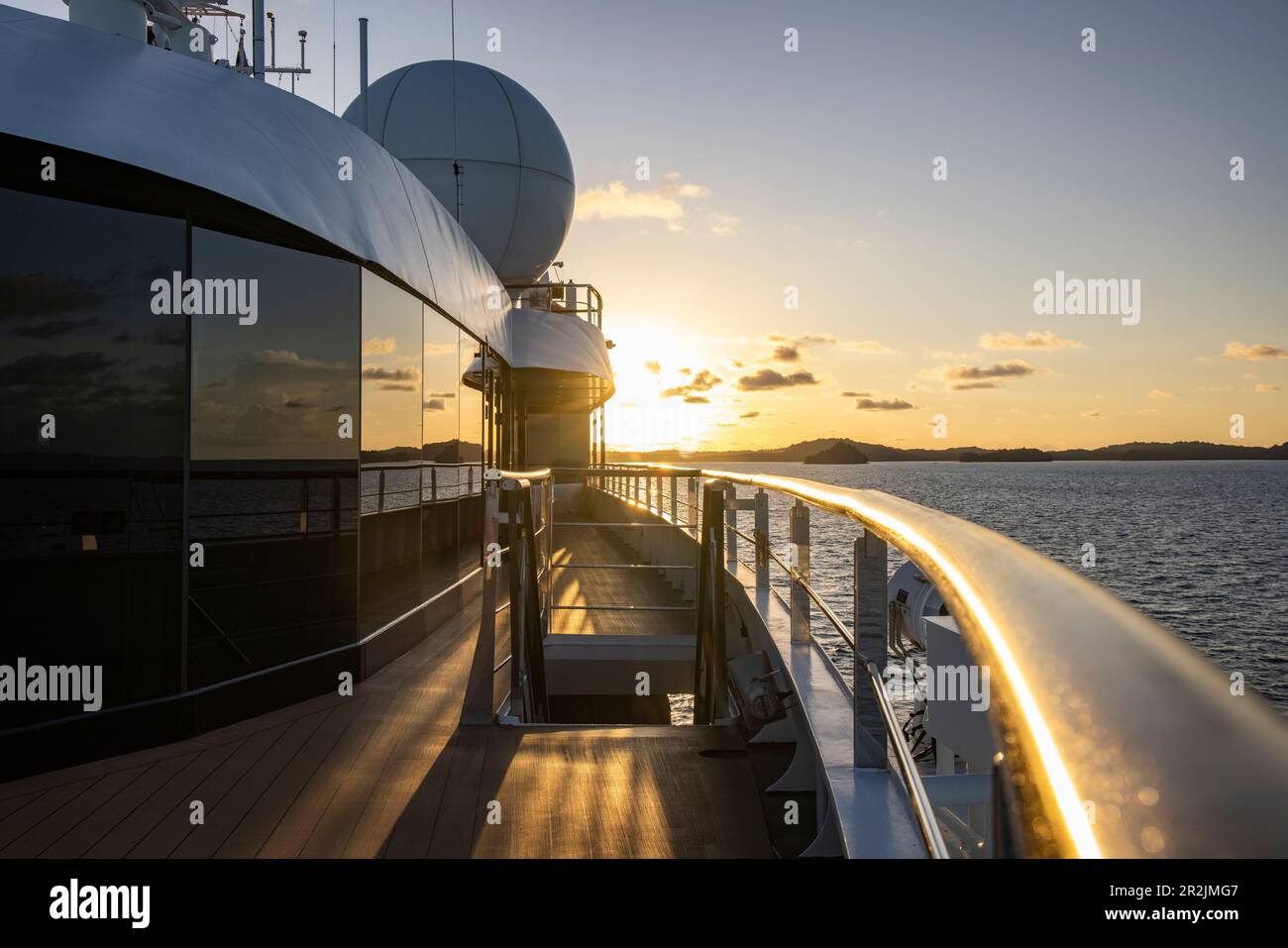 Railing of expedition cruise ship World Voyager (Nicko Cruises) with ...