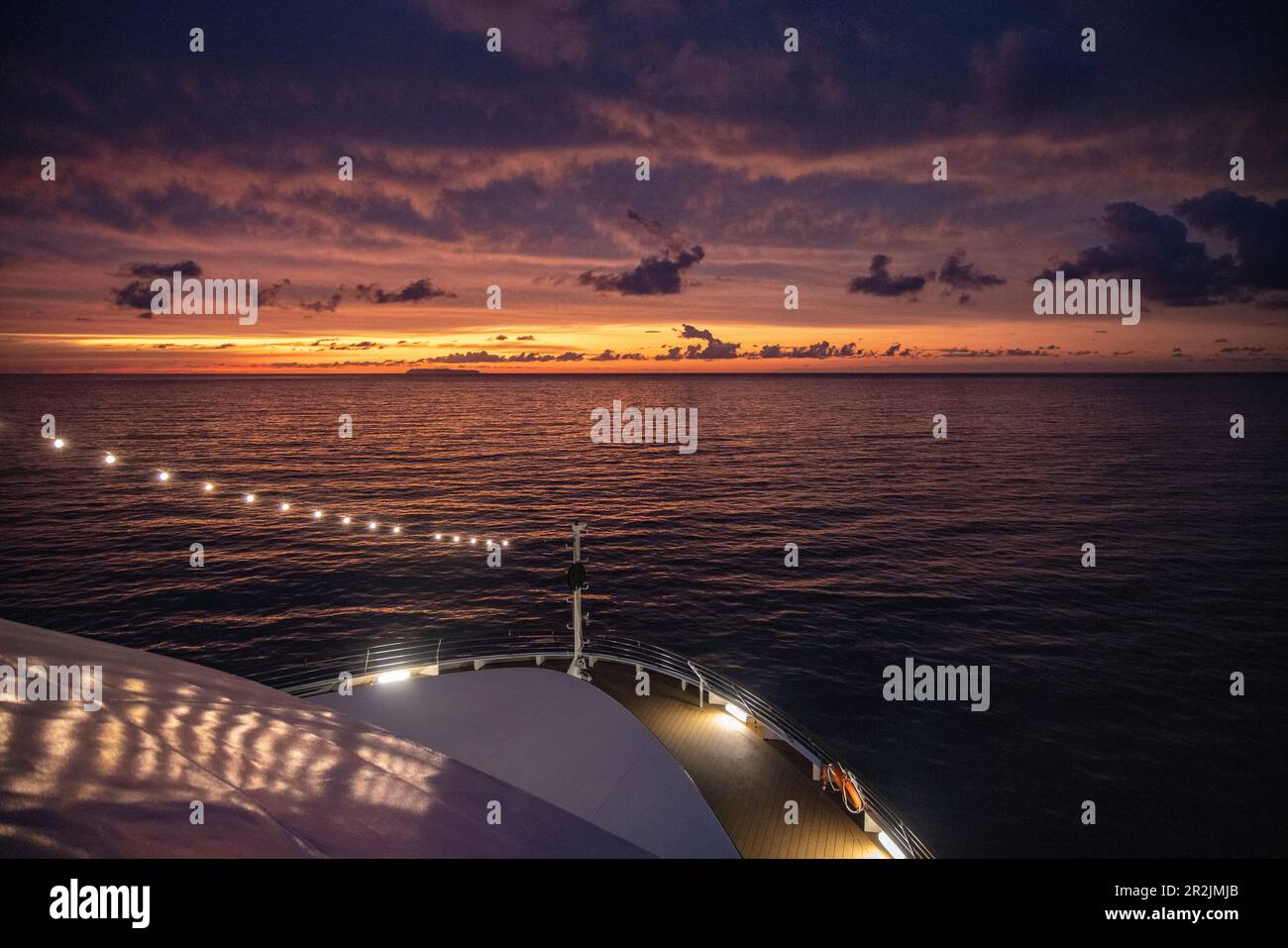 Bow of expedition cruise ship World Voyager (Nicko Cruises) with string ...