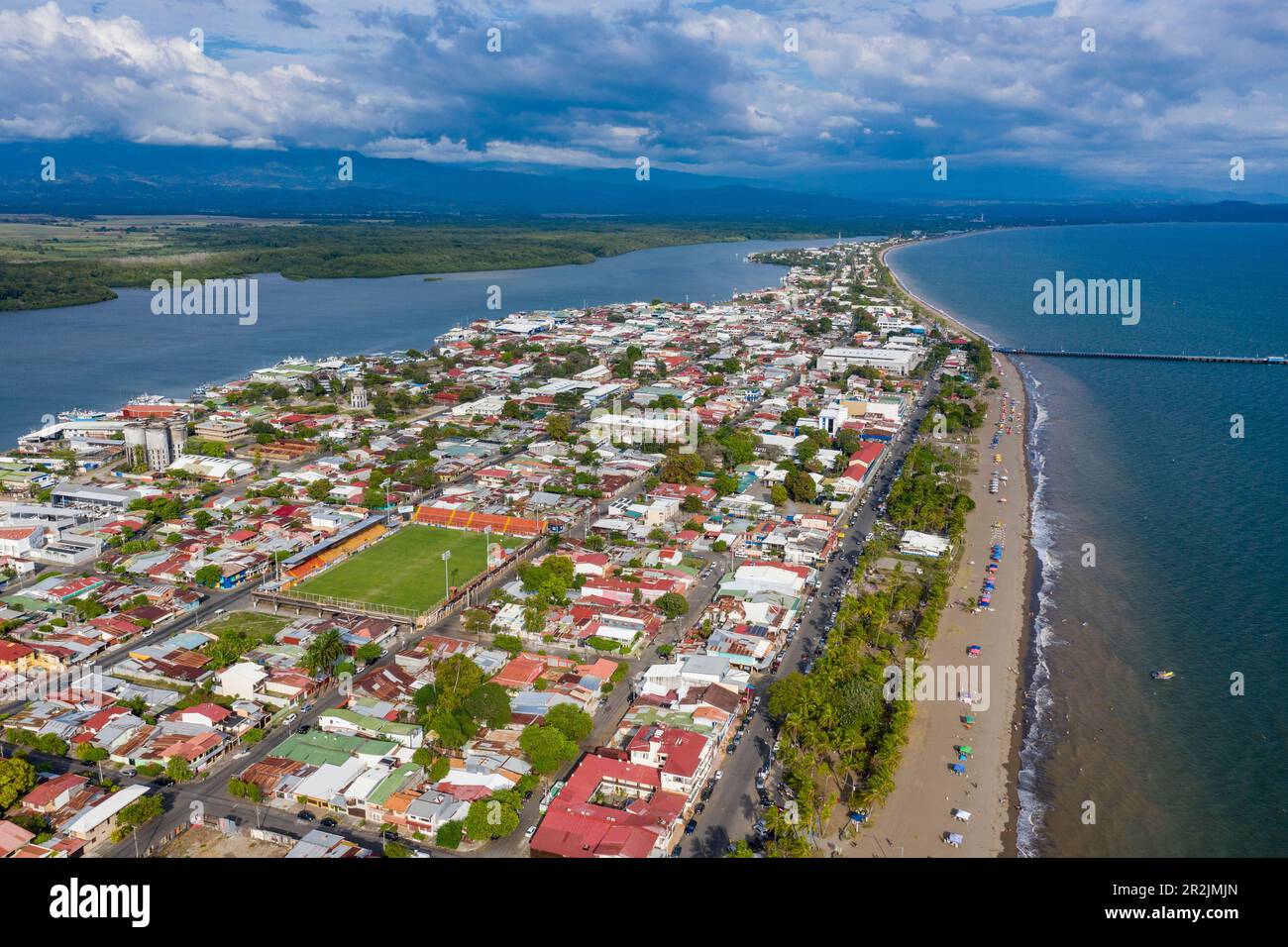 Aerial view of town and beach, Puntarenas, Puntarenas, Costa Rica ...
