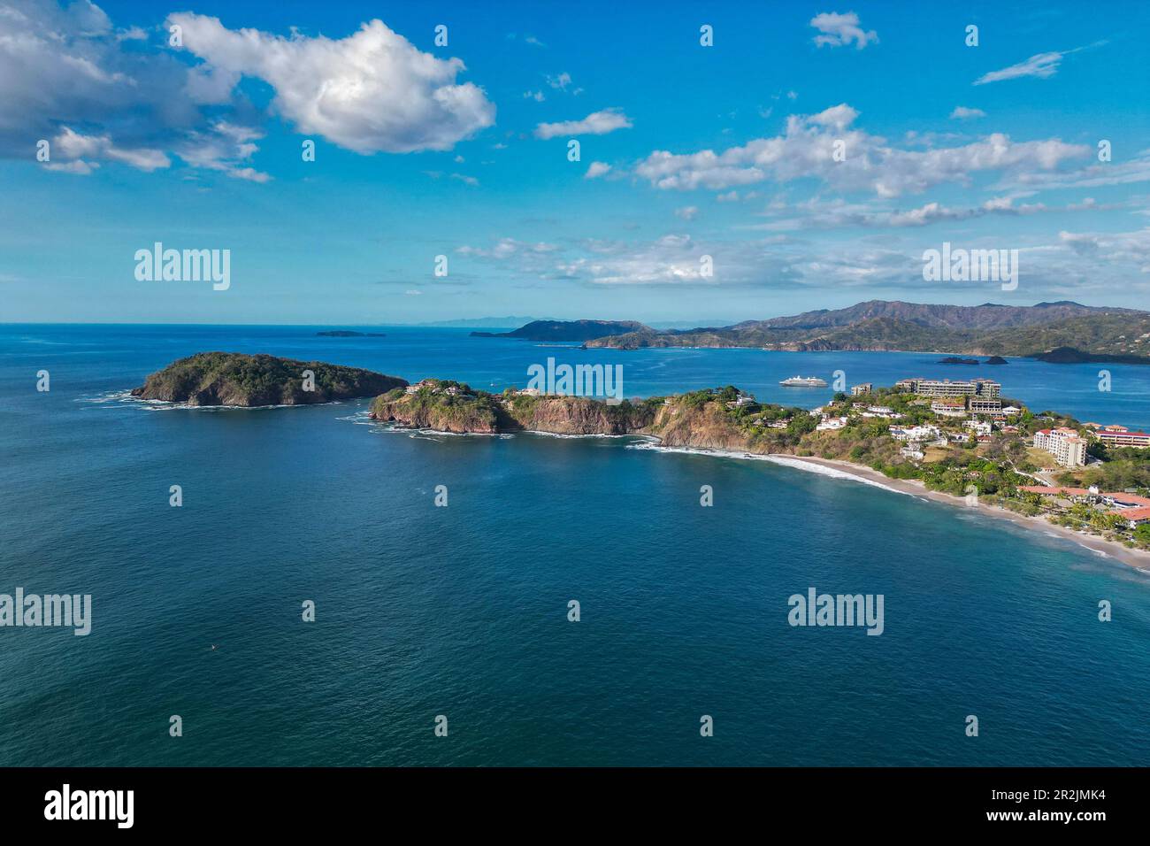 Aerial view of headland and coastline, Playa Flamingo, Guanacaste ...
