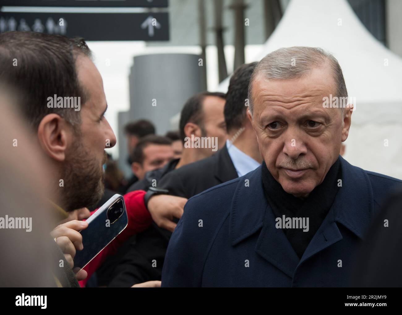 President Erdo?an, greets the people who have congregated outside the ...