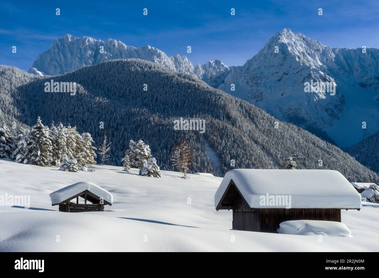 Winter in the Karwendel mountains near Mittenwald, Bavaria, Germany ...