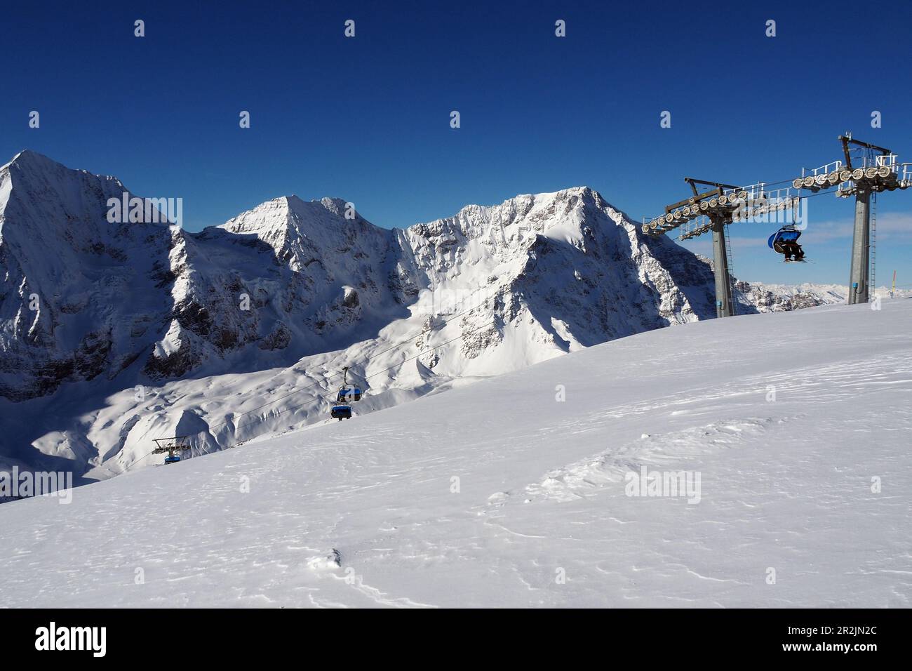 in the Sulden ski area with Königsspitze and Ortler, winter in South ...