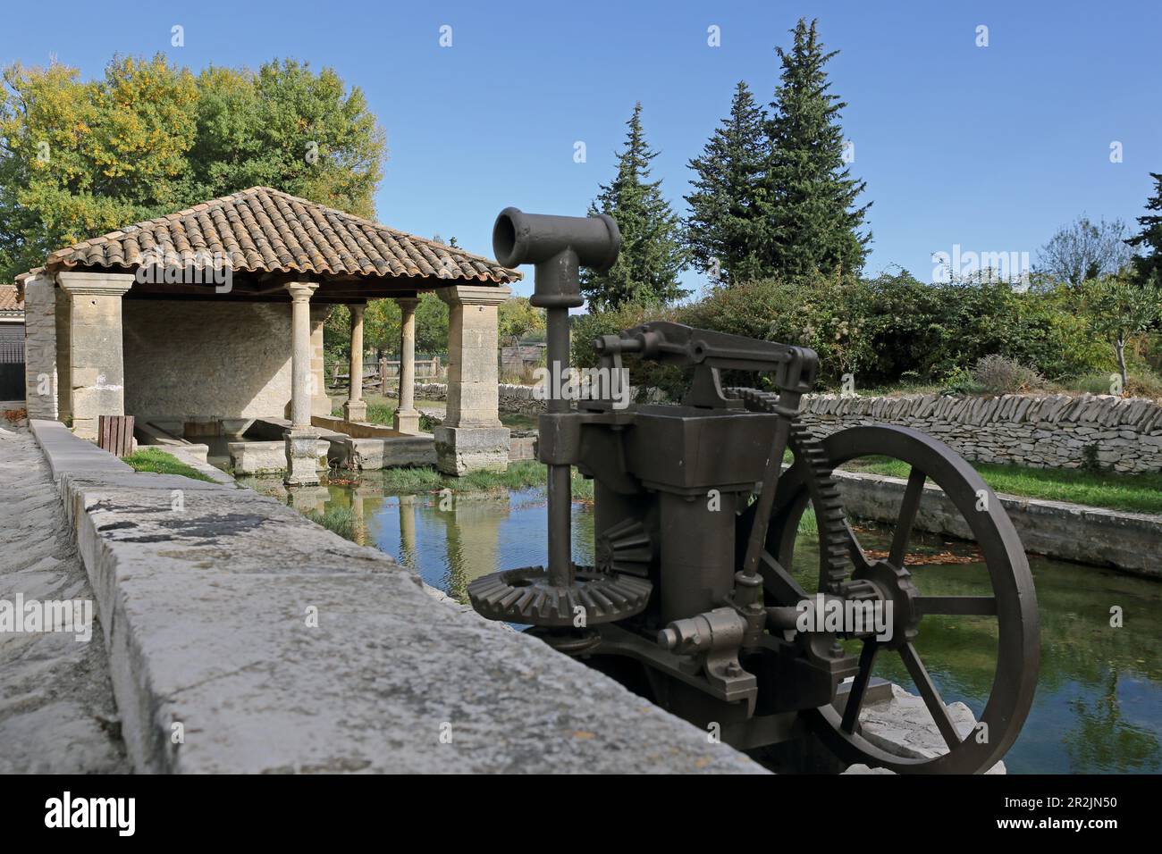 Historic wash house of the village of Lirac, Gard, Occitania, France ...