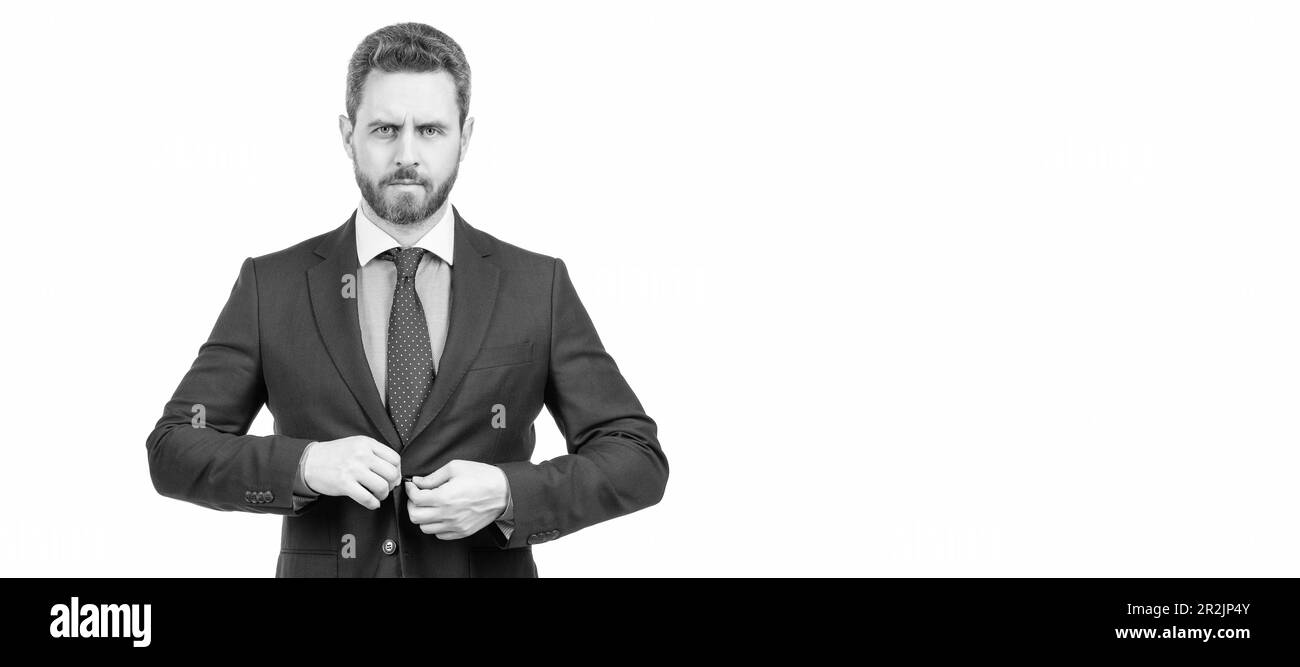 Serious professional man adjust formal suit business dress code ...