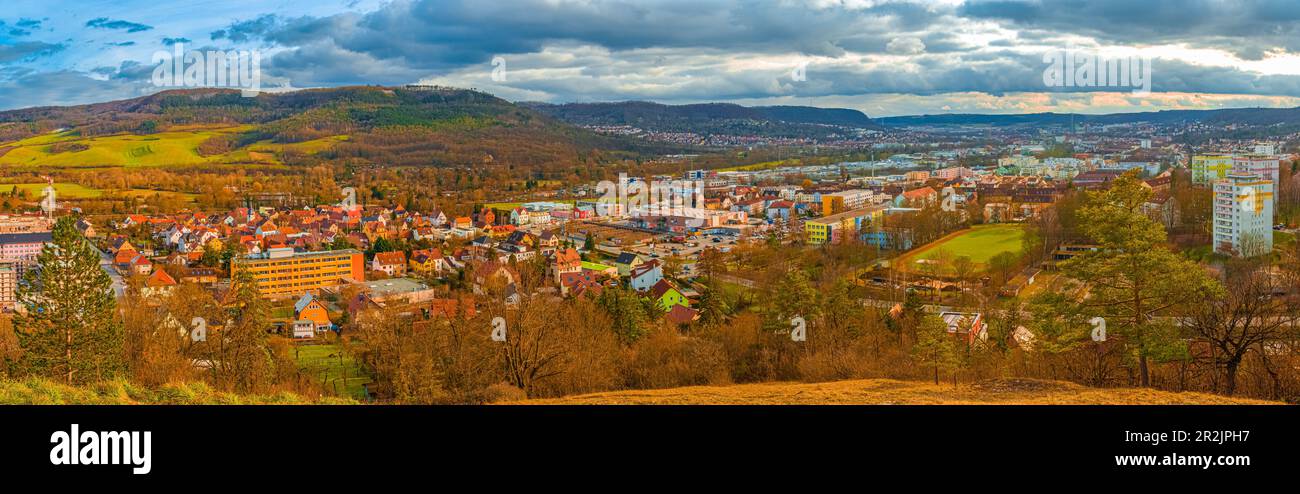 Panorama from the Heiligenberg looking towards Jena with its different ...