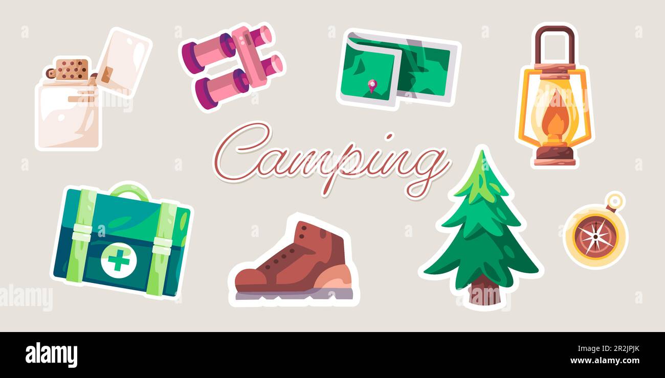 Campground equipment compass and binoculars camping adventure hiking ...