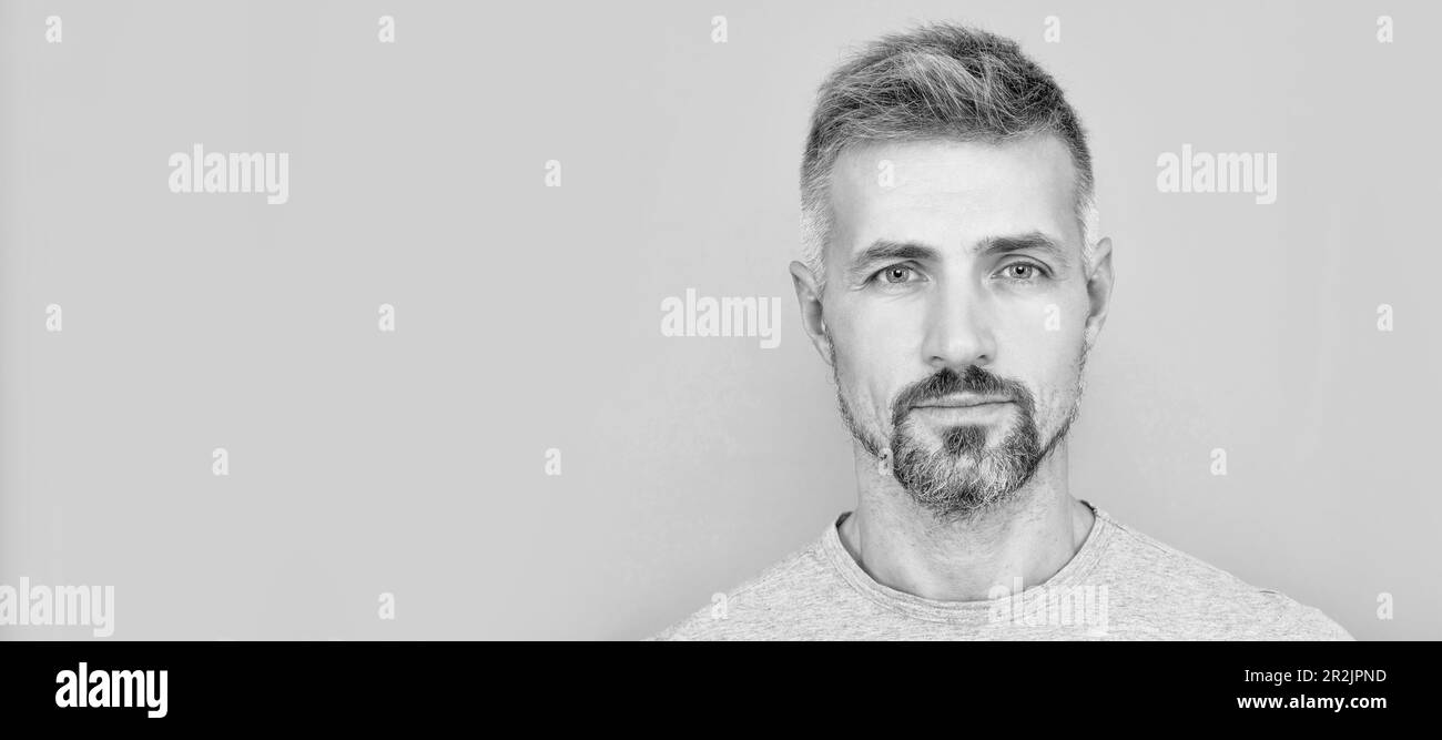 Man face portrait, banner with copy space. portrait of mature man ...