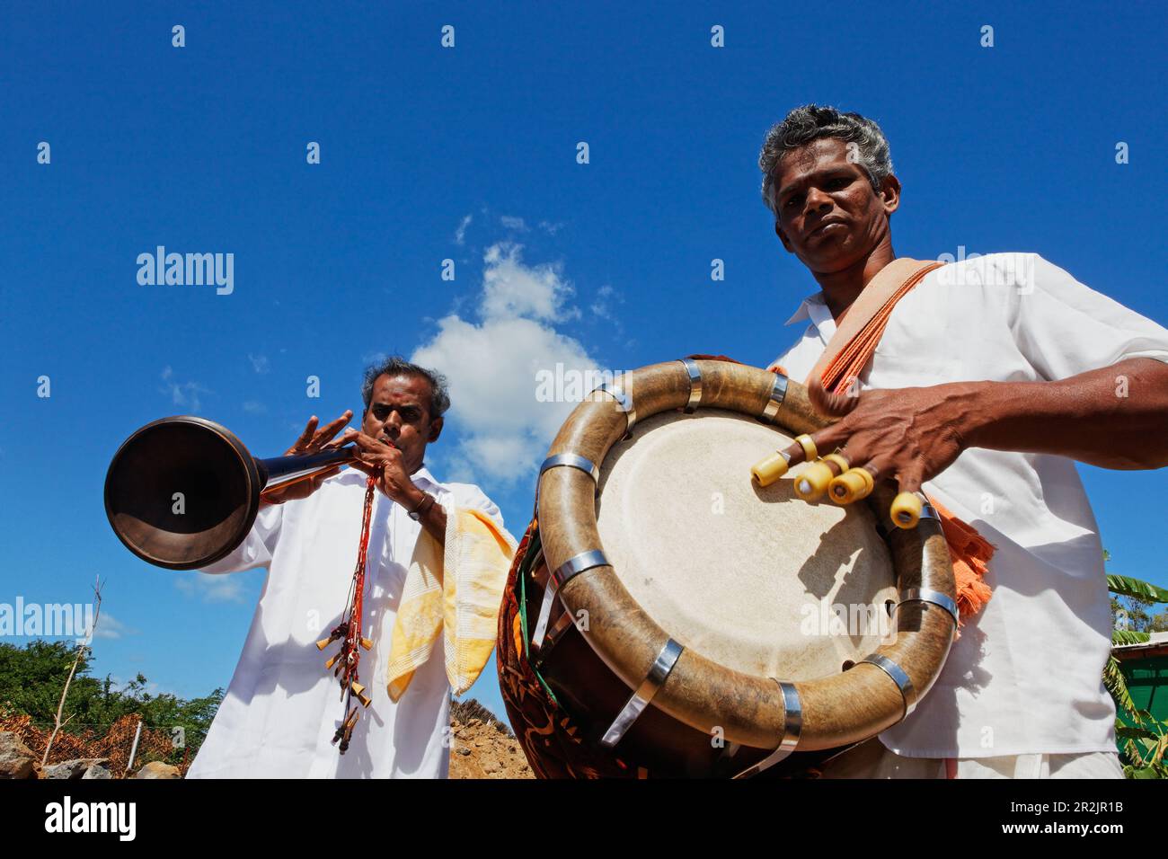 Musicians at Hindu festival in Cap Malheureux, Mauritius, Africa Stock ...
