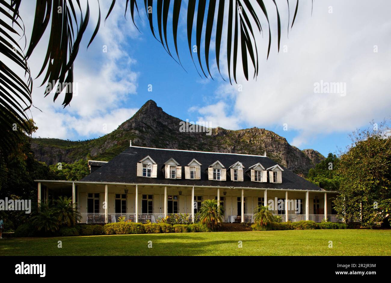 Colonial creole villa Eureka under clouded sky, Moka, Mauritius, Africa ...