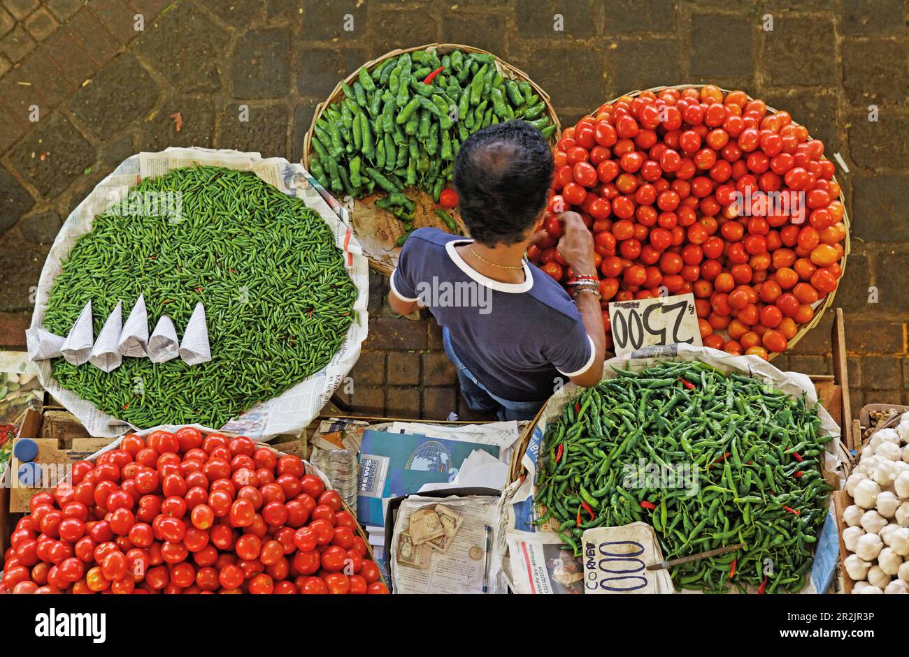 People at stalls in the market hall, Port Louis, Mauritius, Africa ...