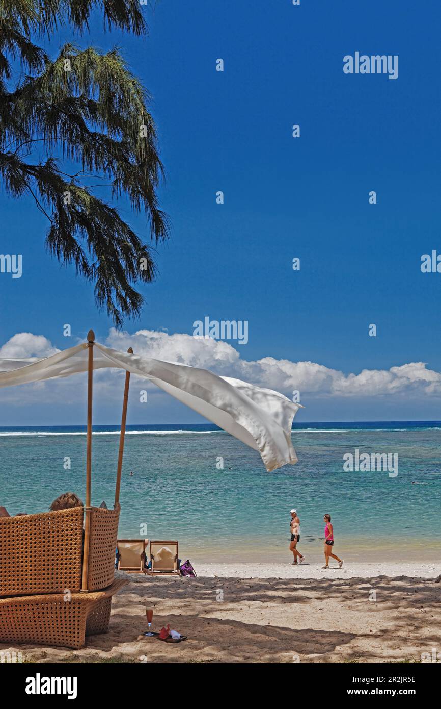 People on the beach of Grand Hotel du Lagoon, Saint Gilles, La Reunion ...