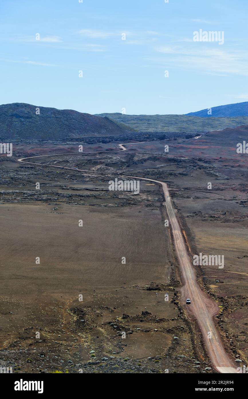 View at country road in a plain, Plaine des Sables, La Reunion, Indian ...