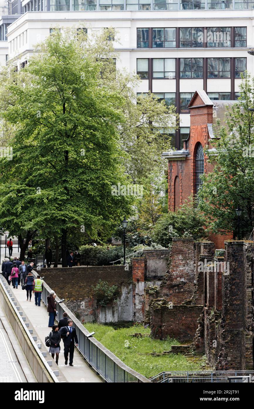 Noble Street with remains of the roman city fortification, City, London ...