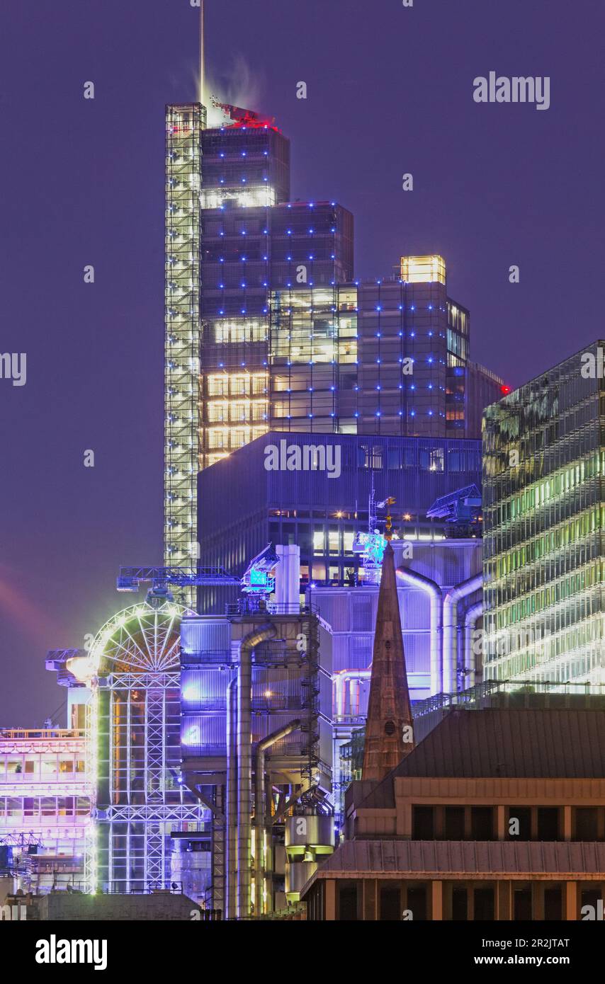 High rise office buildings (Heron Tower and Lloyds London) in the City ...