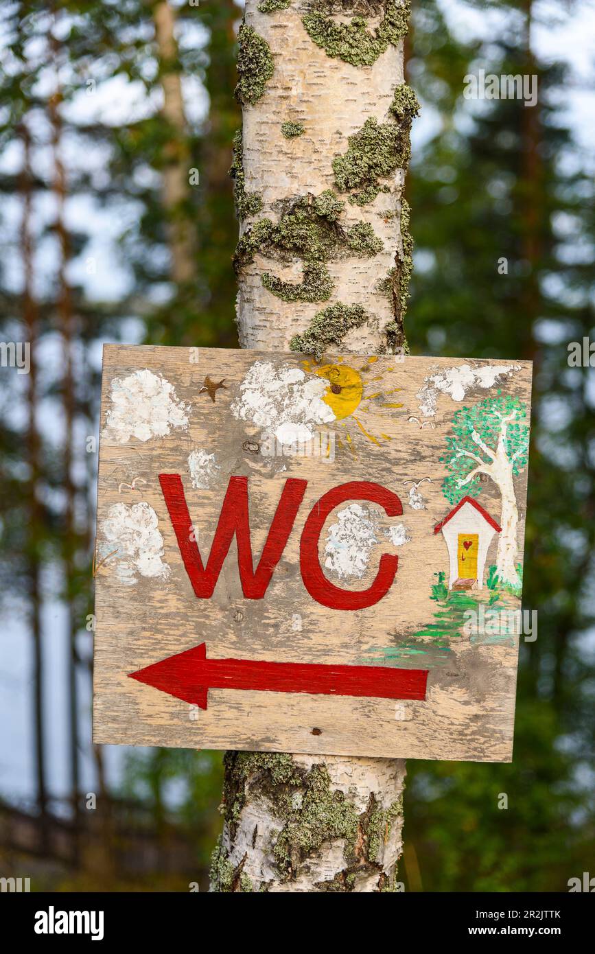 Toilet sign at rest area on the Finnish Lake District, Finland Stock ...
