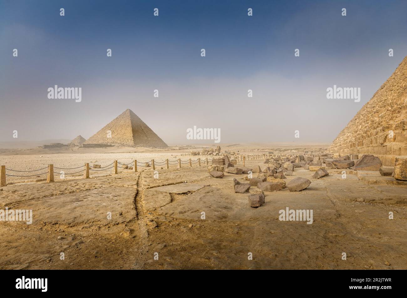 View to the Menkaure Pyramid from the Khafre Pyramid, Egypt Stock Photo ...