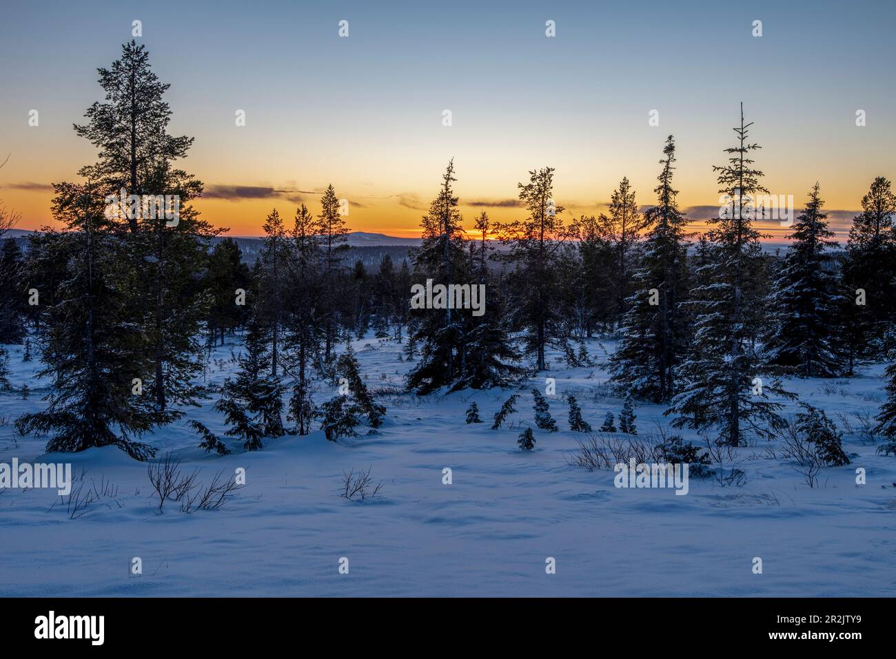 Sunset seen from Pallastunturi, Muonio, Lapland, Finland Stock Photo ...