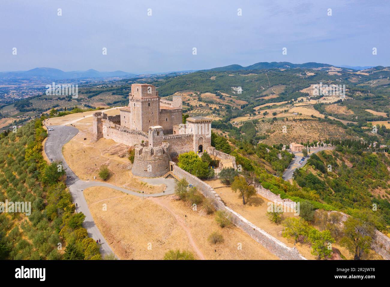 Aerial view of Rocca Maggiore Castle in Assisi, Perugia Province ...