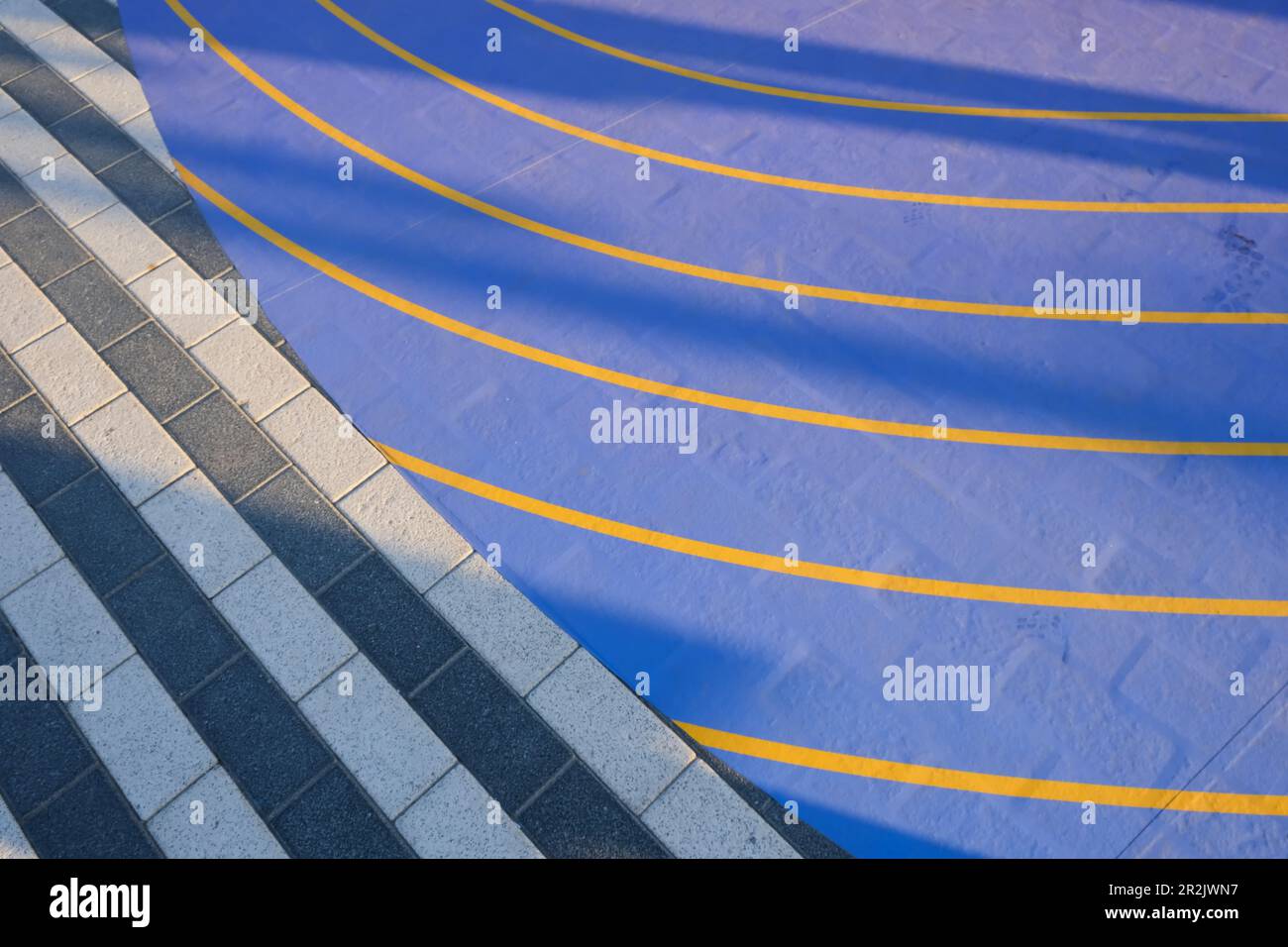 Fragment of blue high technology rubber recycled surface for walking ...