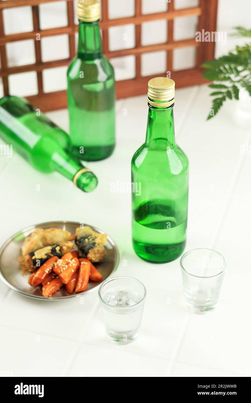 Korean Soju with Anju Food, on White Table Stock Photo - Alamy