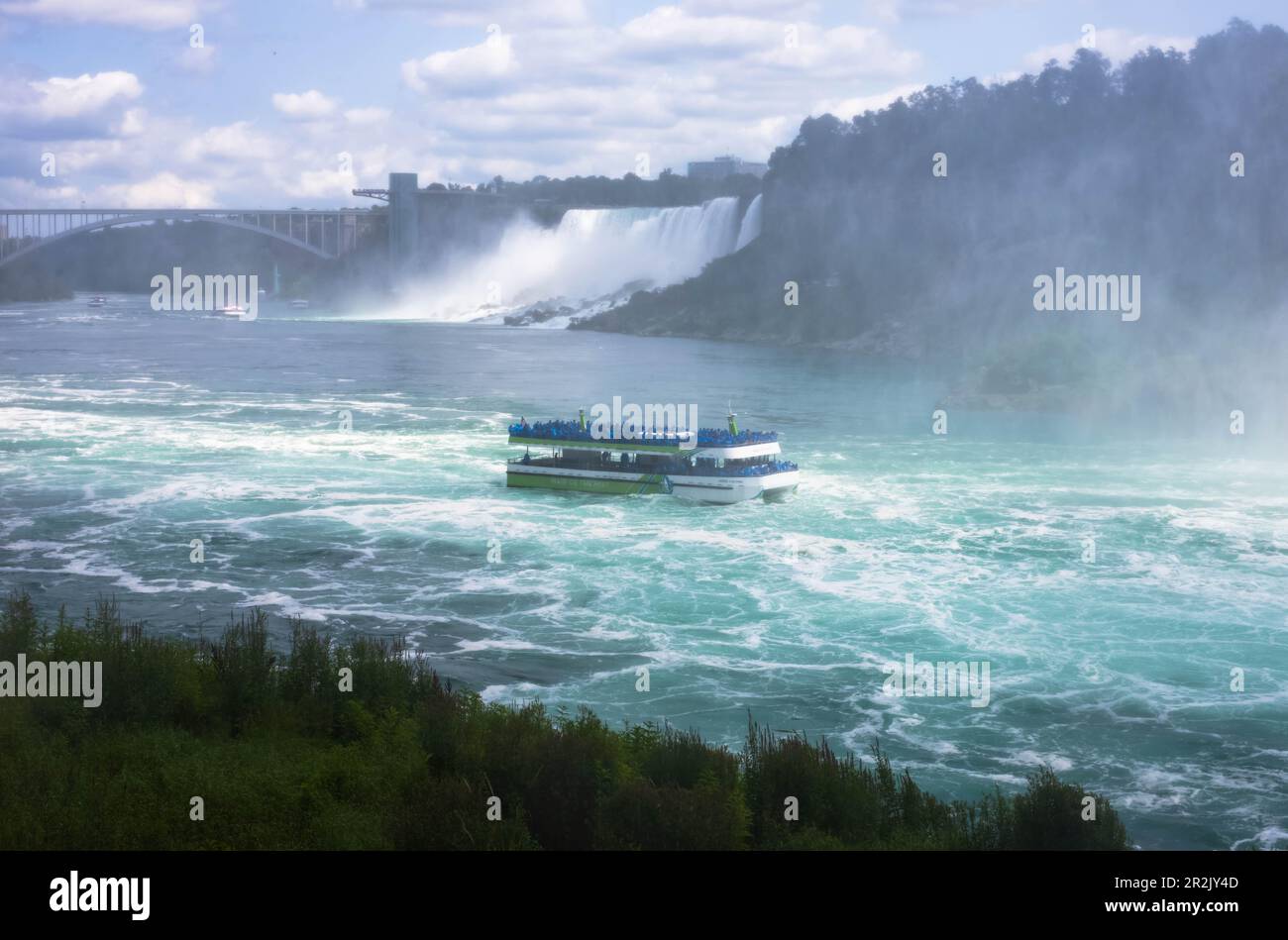 A Maid of the Mist boat in the Niagara river, as seen from Niagara ...