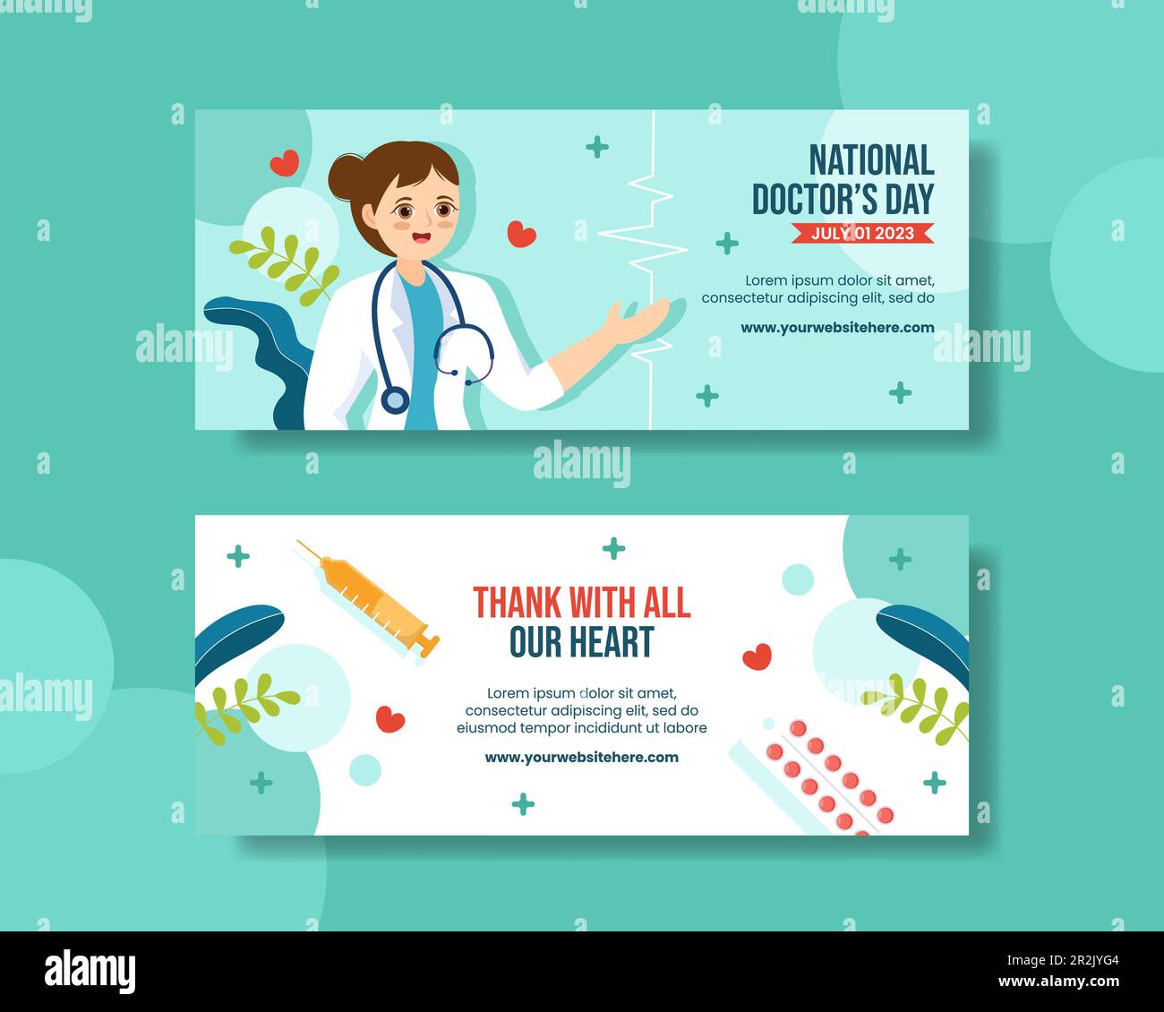 World Doctors Day Horizontal Banner Cartoon Hand Drawn Templates ...