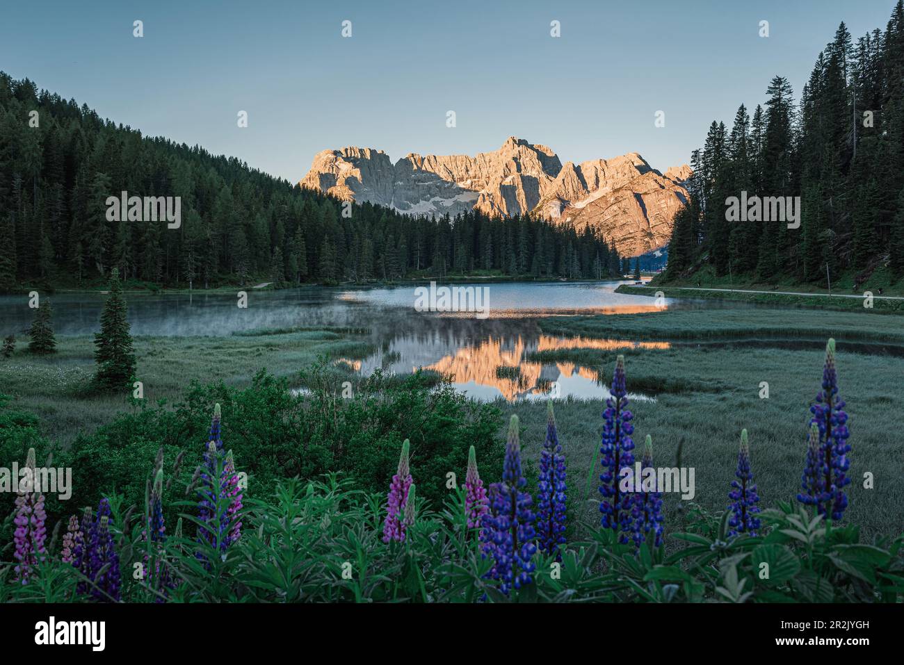 Misurina lake or Lago di Misurina in Dolomiti mountains with reflection ...