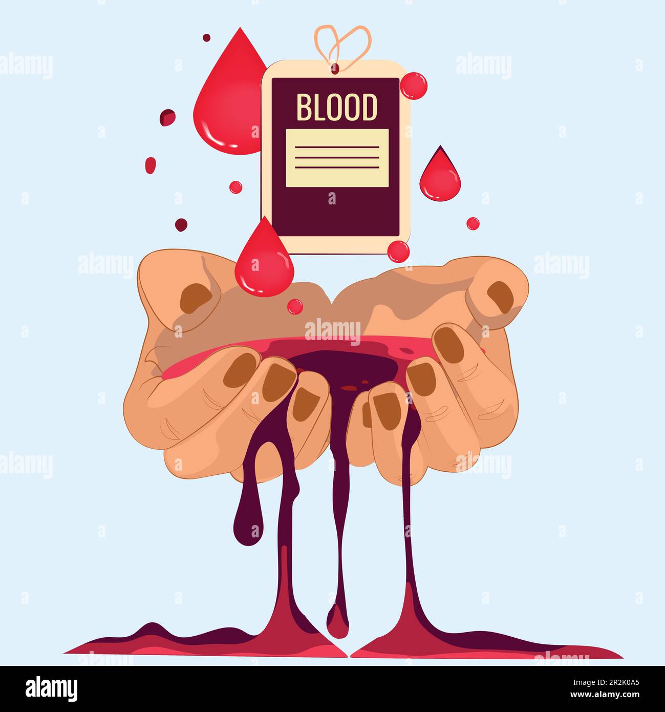 Day donation concept with bag of blood, hand and heart medical sign ...