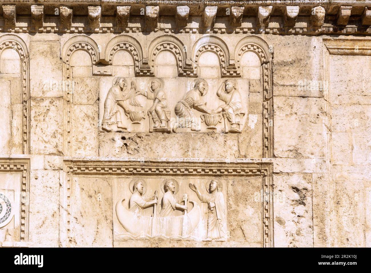 Spoleto; Chiesa San Pietro fuori le Mura; Façade reliefs, the washing ...