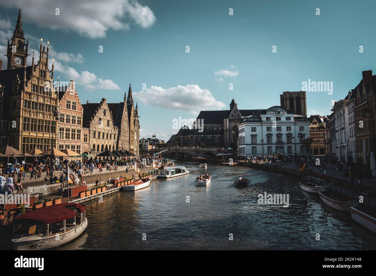 Iconic View of Ghent - The Leie River between Korenlei and Graslei ...