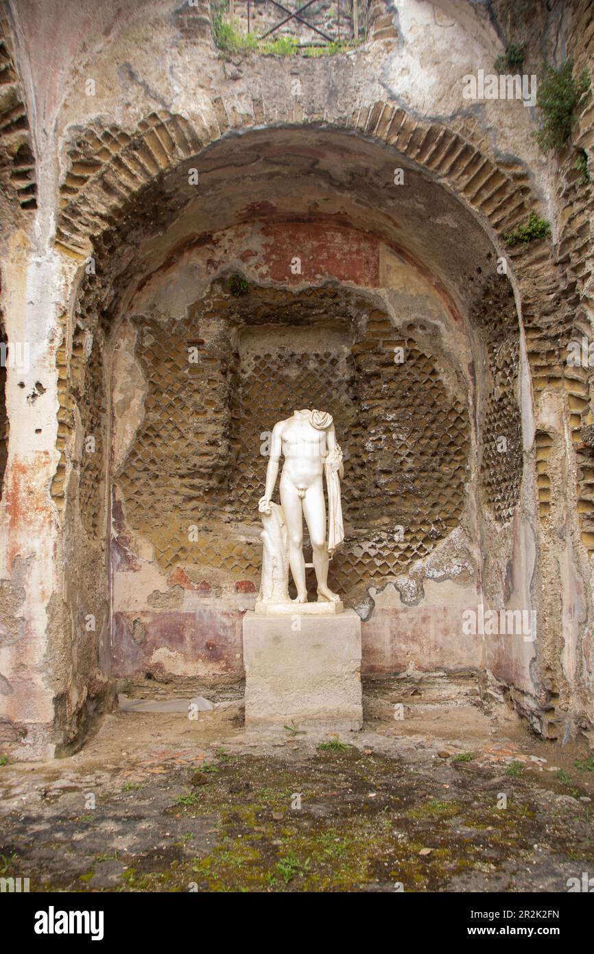 statue representing Mercurius in Baths of Baia archaeological park, at ...