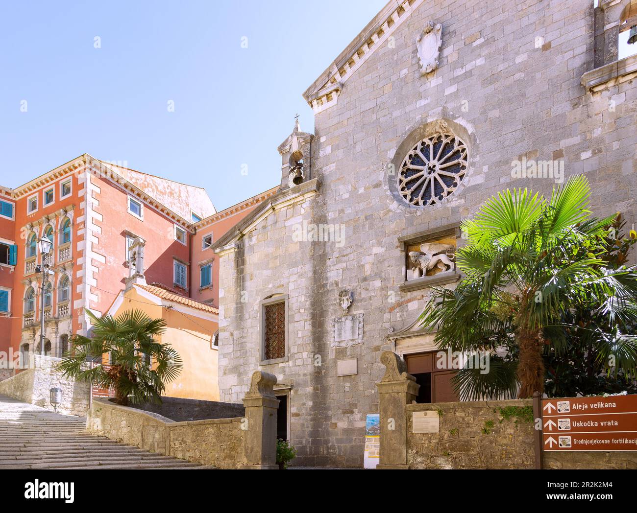 Labin, Church of the Nativity of the Virgin Mary, facade with a ...