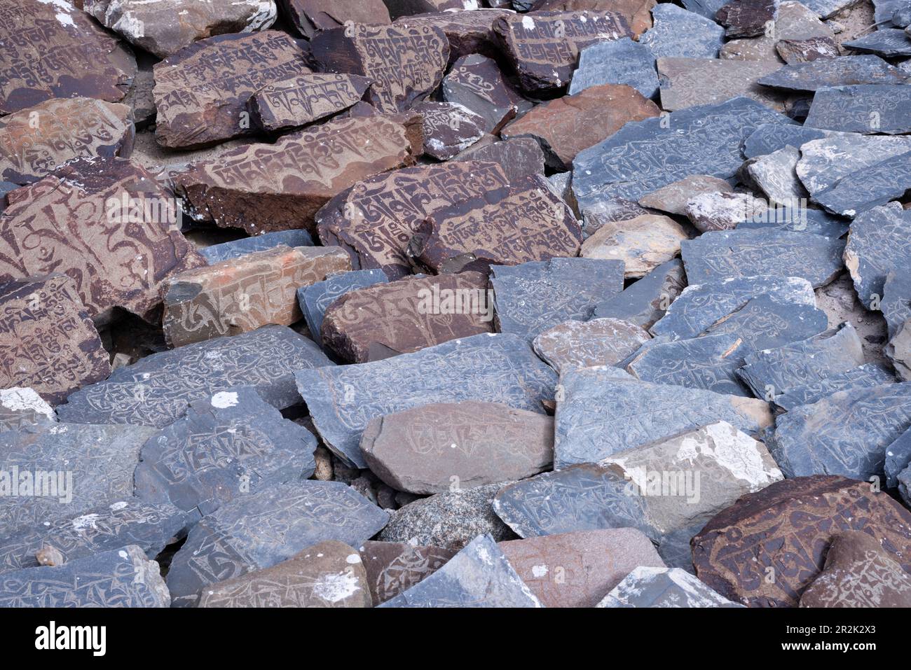 Mani stones engraved with the Tibetan mantra Om Mani Padme Hum, Nubra ...