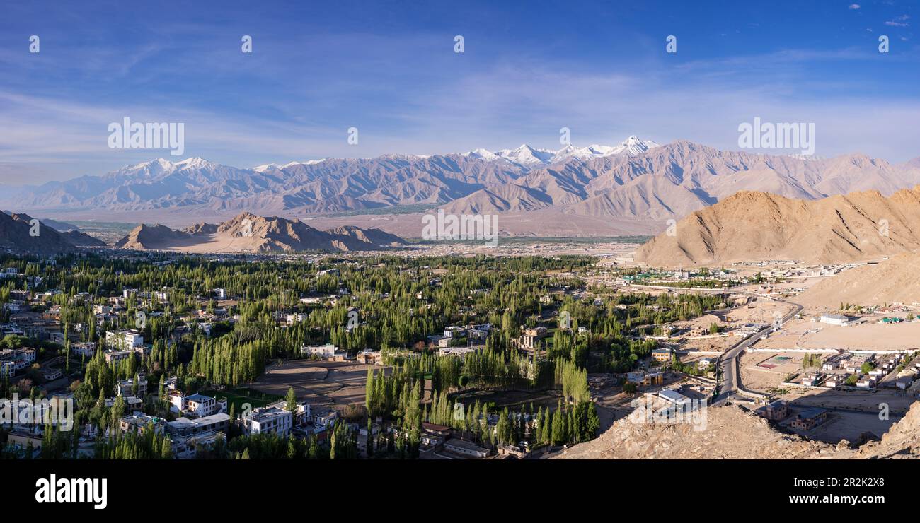 Panorama over Leh and the Indus Valley to Stok Kangri, 6153m, Ladakh ...