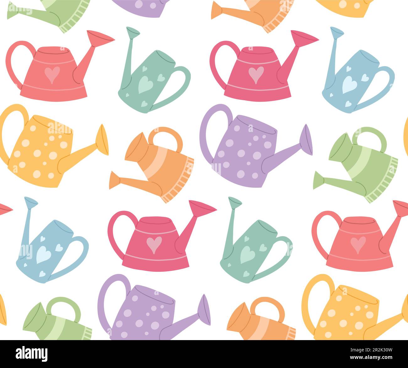 Childish vector pattern with colorful watering cans on a white ...