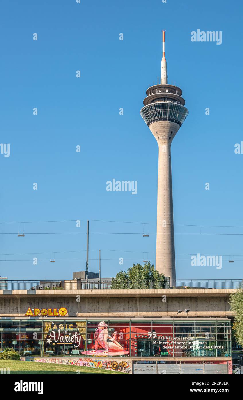 Roncalli's Apollo Variety Theater with the Düsseldorf Rheinturm in the ...