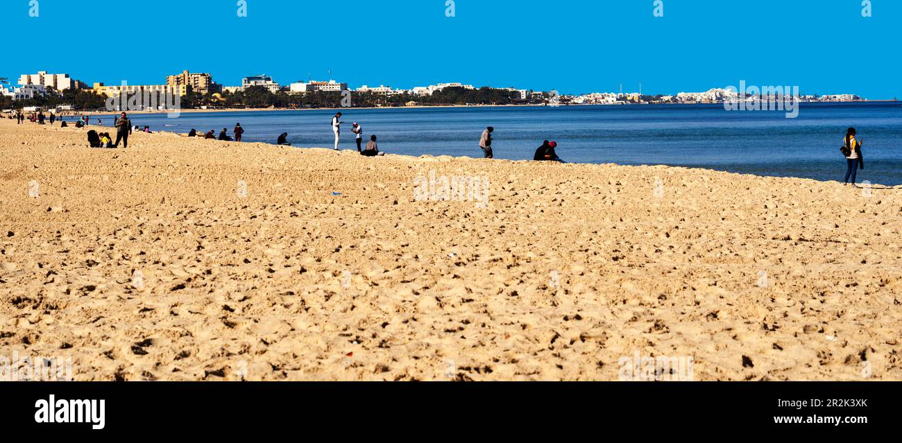 Sousse, Tunisia, January 8, 2023: Boujaafar beach in winter with blue ...