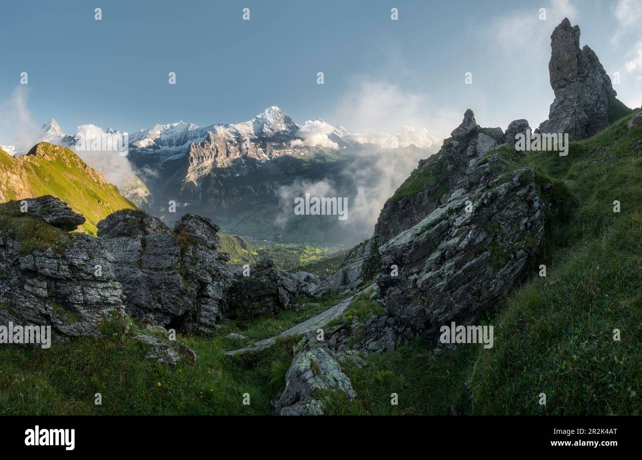 Eiger north face from peaks, Alpbaach, Grindelwald, Bernese Oberland ...