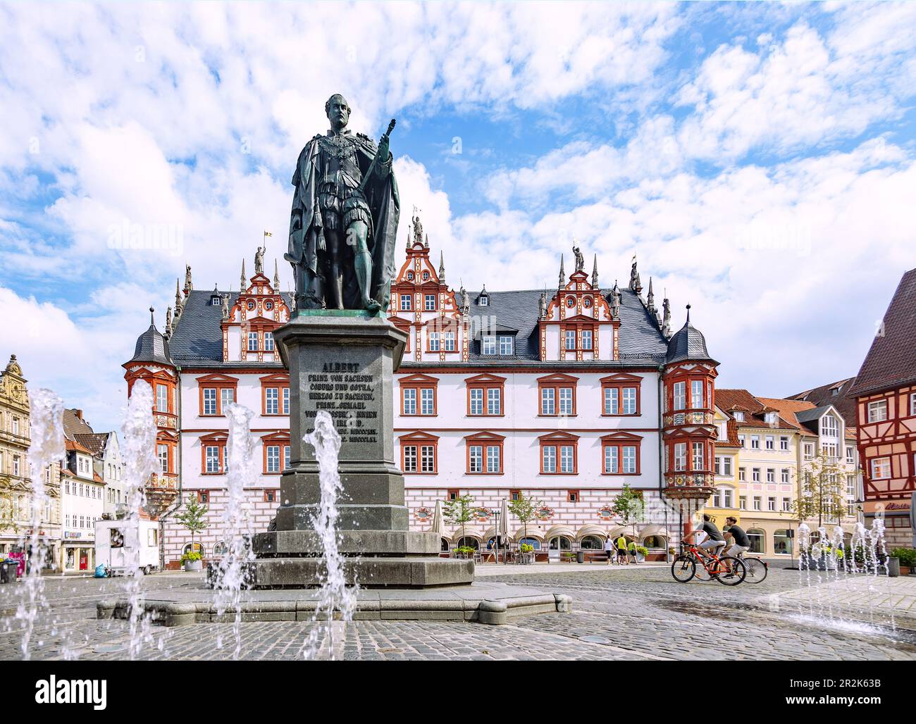 Coburg; marketplace; town house; Prince Albert Monument Stock Photo - Alamy