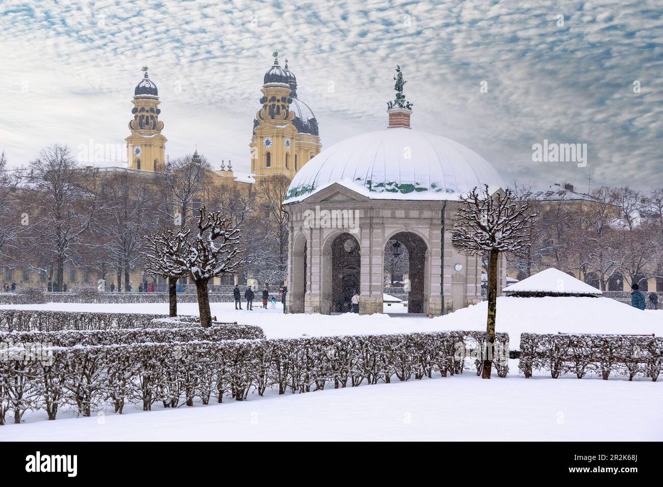 Munich; courtyard garden; Temple of Diana; Theatine Church of St ...