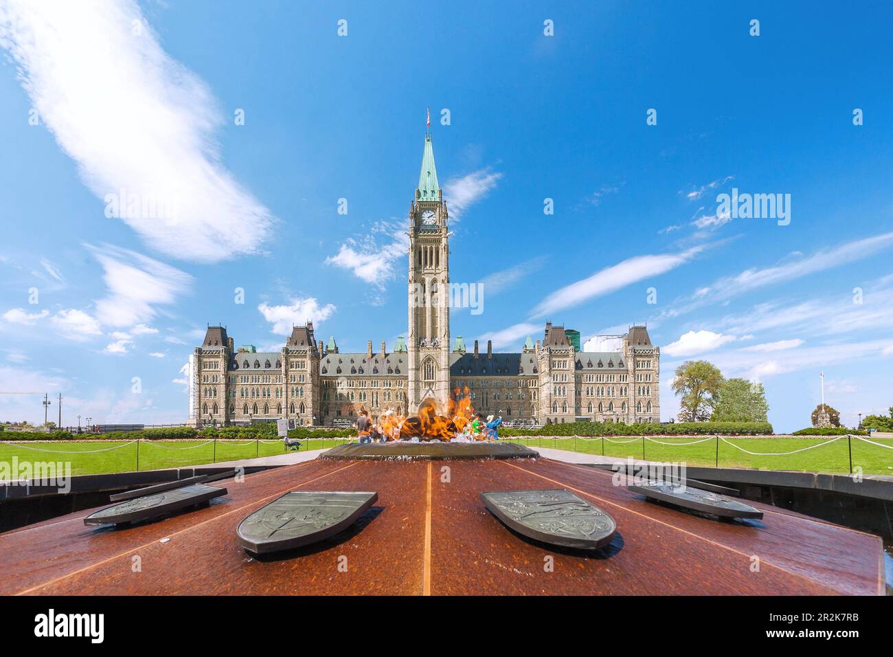Ottawa, Parliament Hill, Centennial Flame, Center Block Stock Photo - Alamy