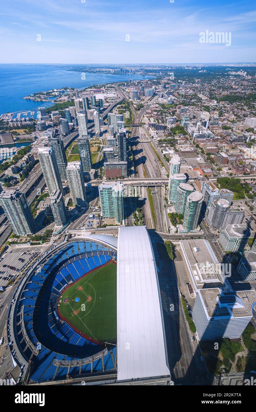 Toronto, Rogers Center and Panorama with silhouette of CN Tower, view ...