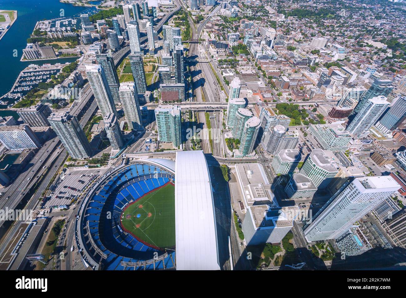 Toronto, Rogers Center and Panorama with silhouette of CN Tower, view ...