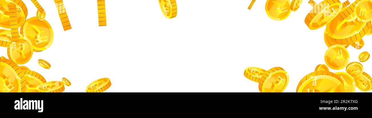 Indian rupee coins falling. Scattered gold INR coins. India money ...