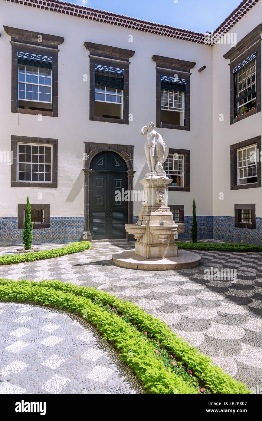 Funchal; Camara Municipal, courtyard, statue of Leda with Zeus Stock ...